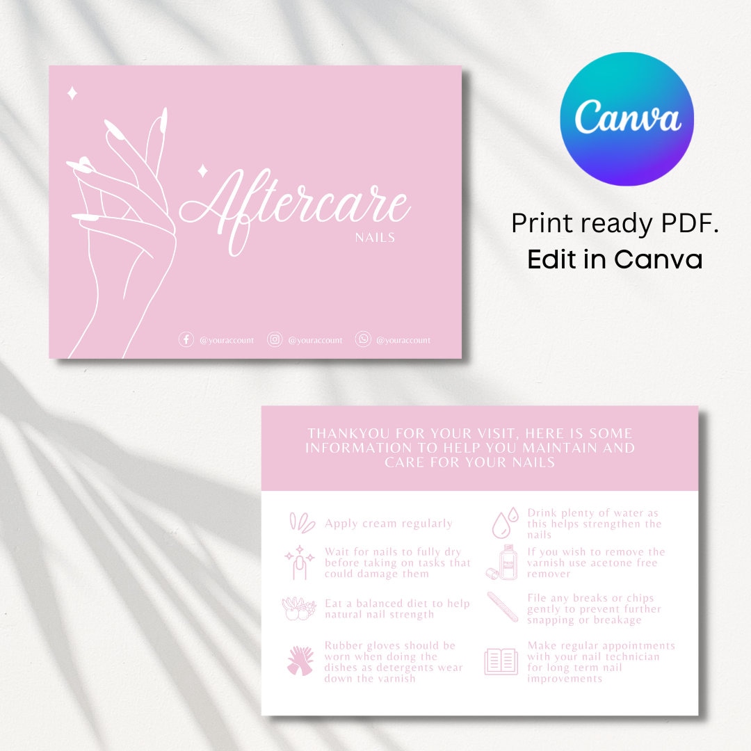 Nail Aftercare Card Design Template, Modern Customer Cards, Editable ...