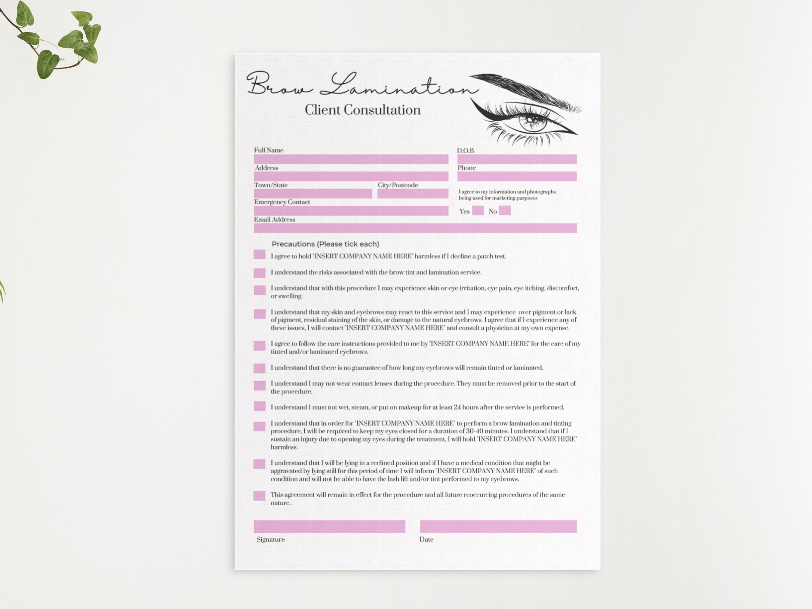 Brow Client Treatment Record PDF Editable, Brow Consultation From ...