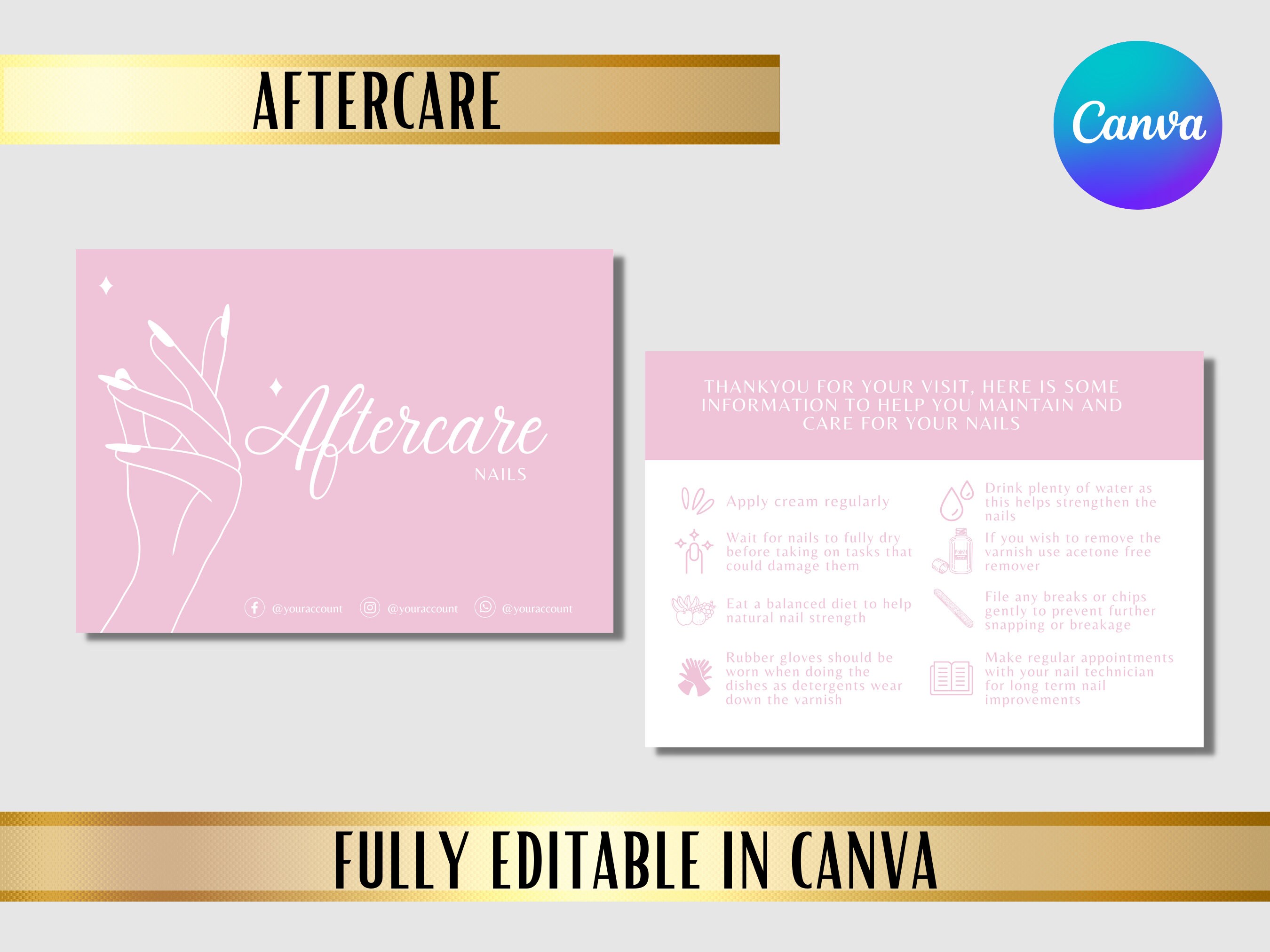 Nail Aftercare Card Design Template, Modern Customer Cards, Editable ...