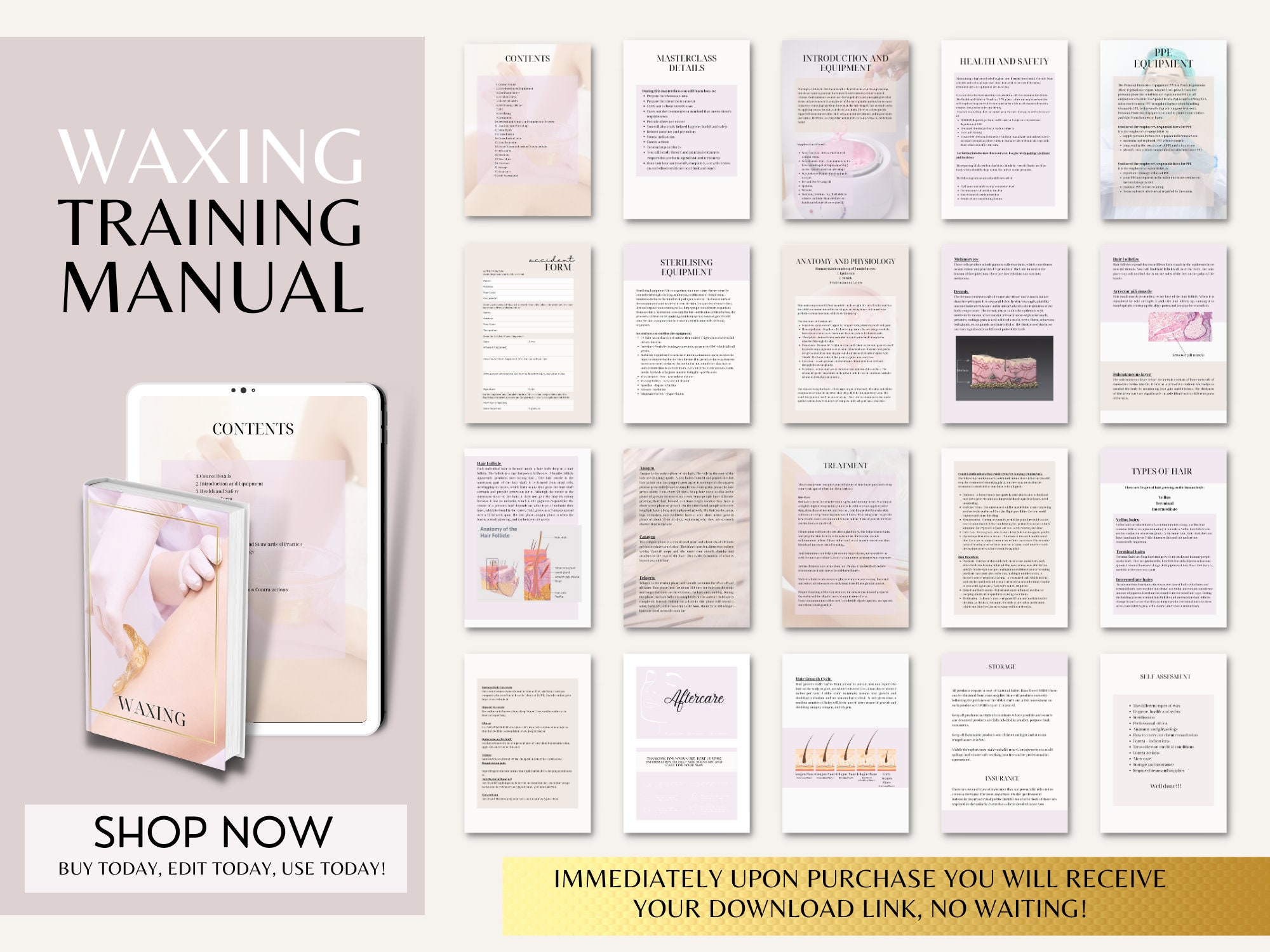 Waxing Training Manual Ebook Course Bundle Templates Canva Editable