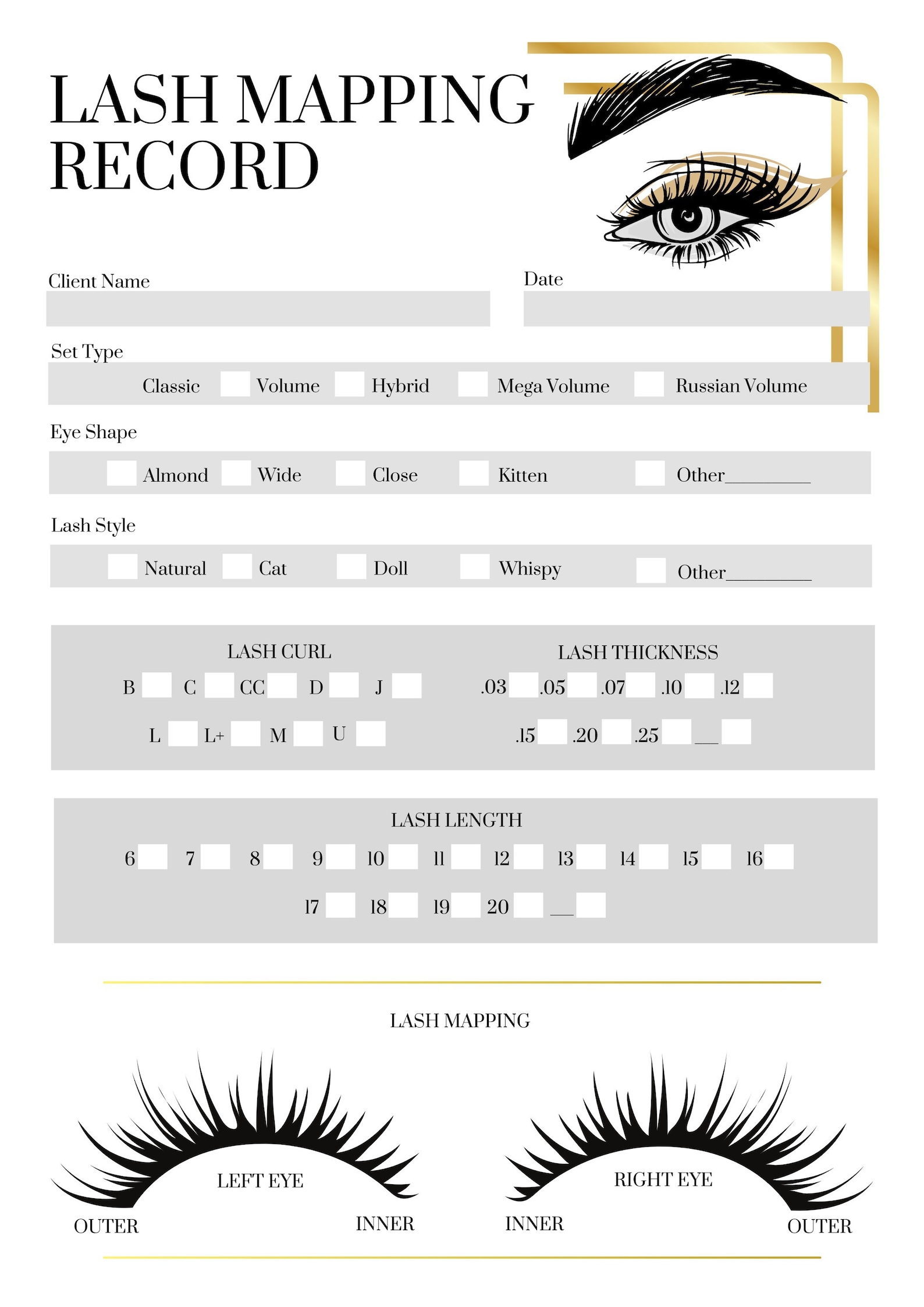 Eyelash Mapping Form PDF Download, Canva Forms , Eyelash Extensions ...