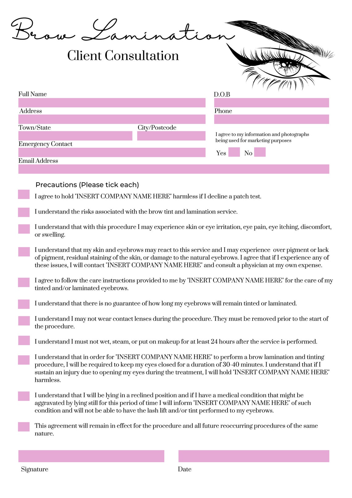 Brow Client Treatment Record PDF Editable, Brow Consultation From ...