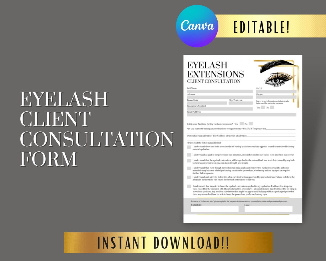Eyelash Extension Consent Form: Editable Client Consultation (PDF ...