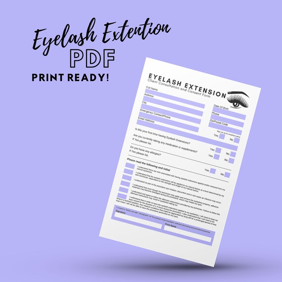 Eyelash Extension Forms Client Information Form Client Etsy English