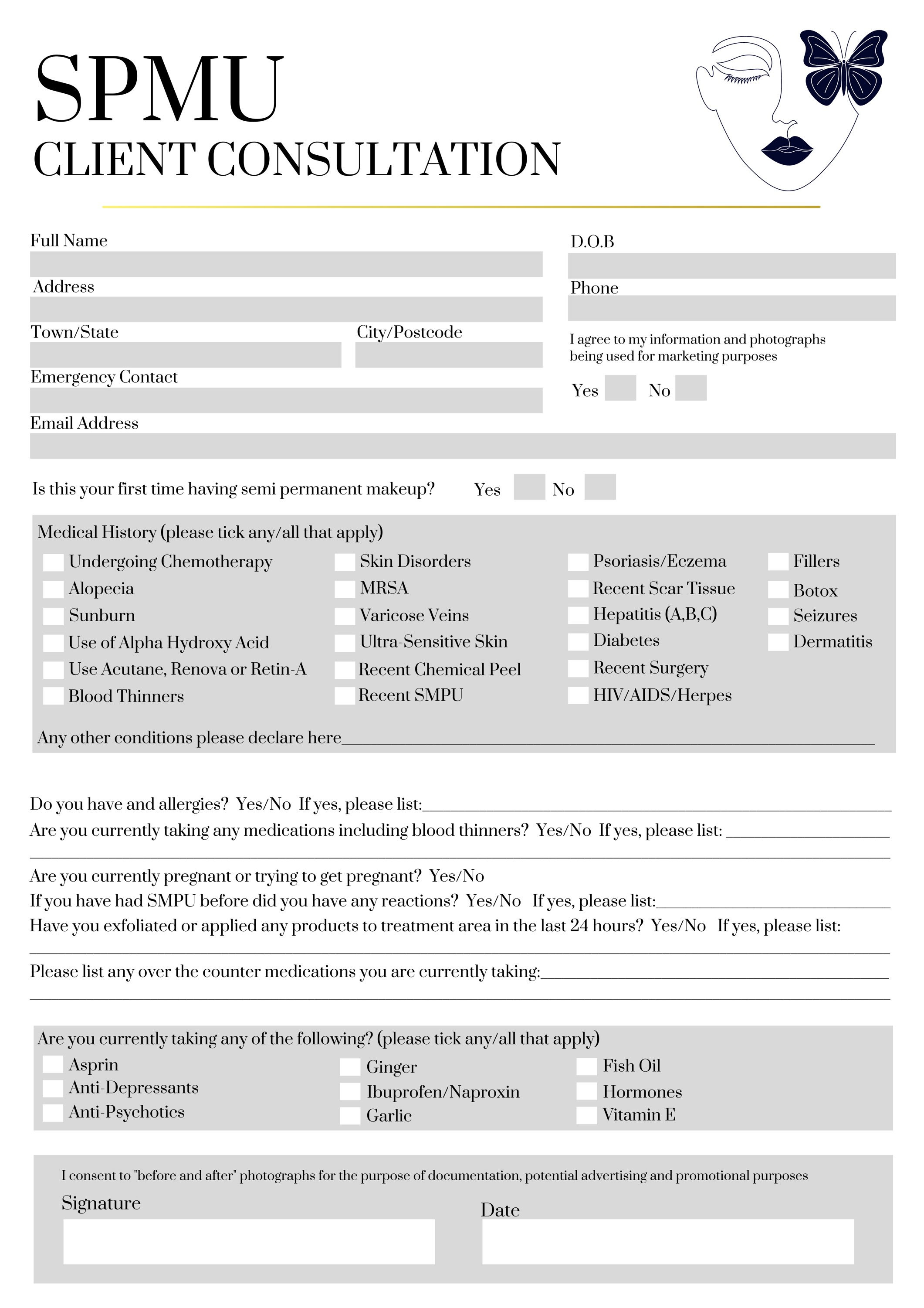 Pmu Client Consent Form Waver Beauty Form Permanent Makeup Consent SMPU ...