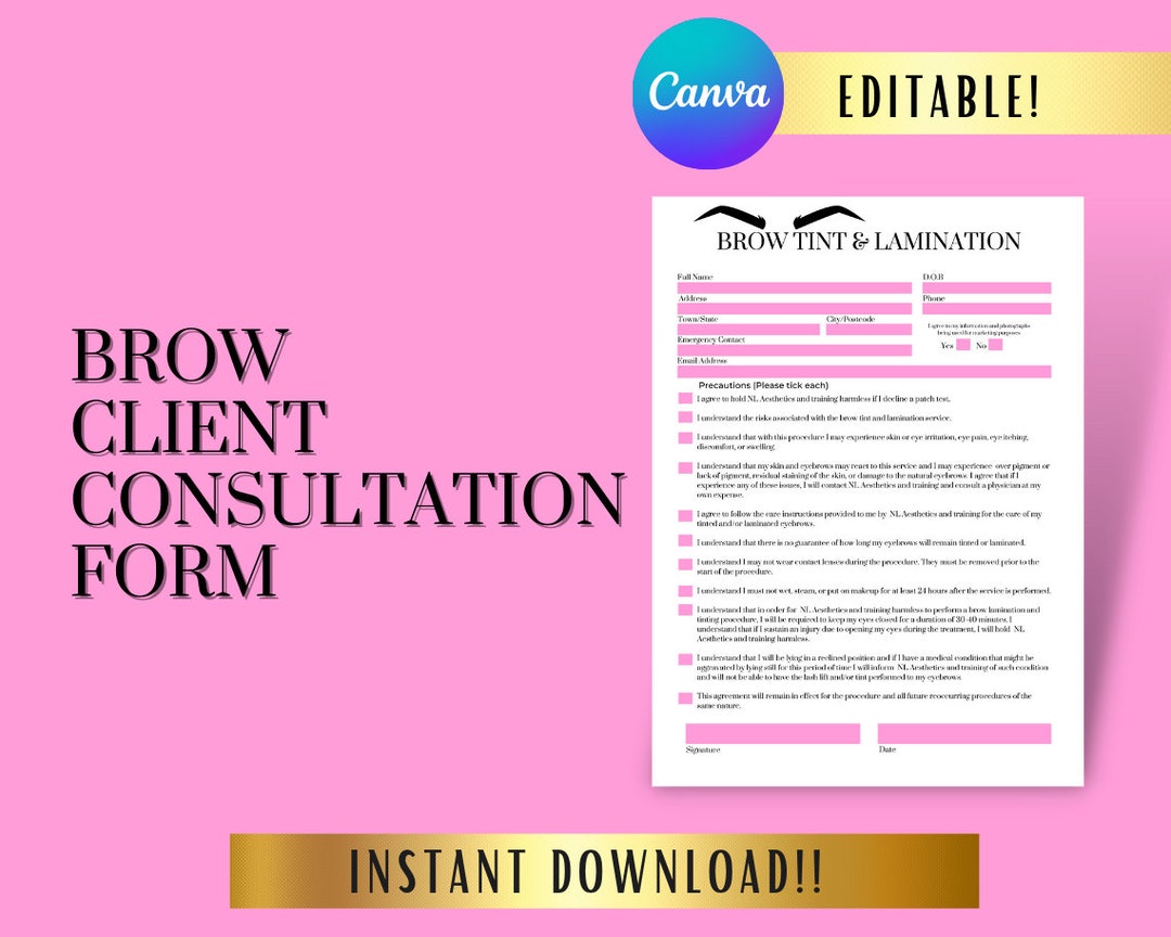 Editable Brow Client Consultation Form: Tint & Lamination (PDF) - Etsy UK