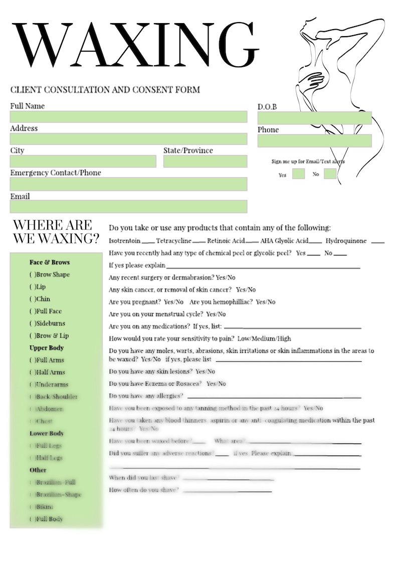 Esthetician Waxing Forms Bundle: Consent, Consultation, Aftercare ...