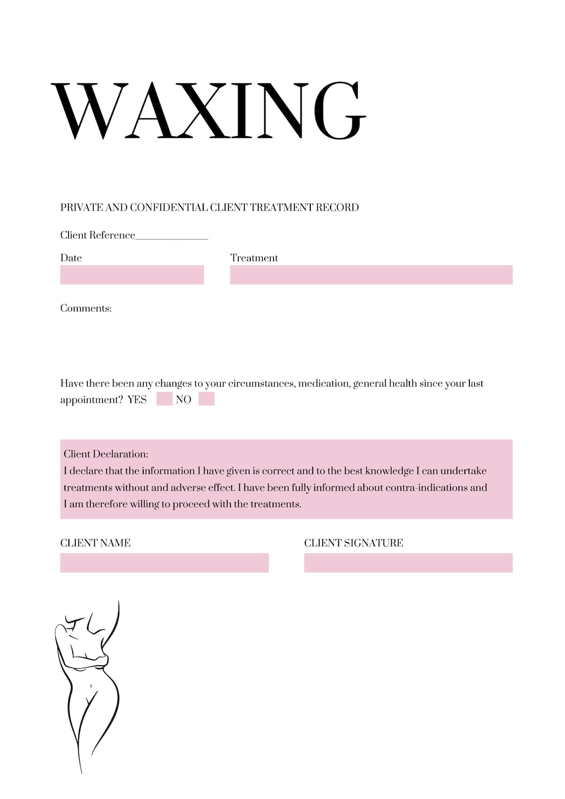 Waxing Consultation Forms Client Record Waxining Consent Waver Forms - Etsy