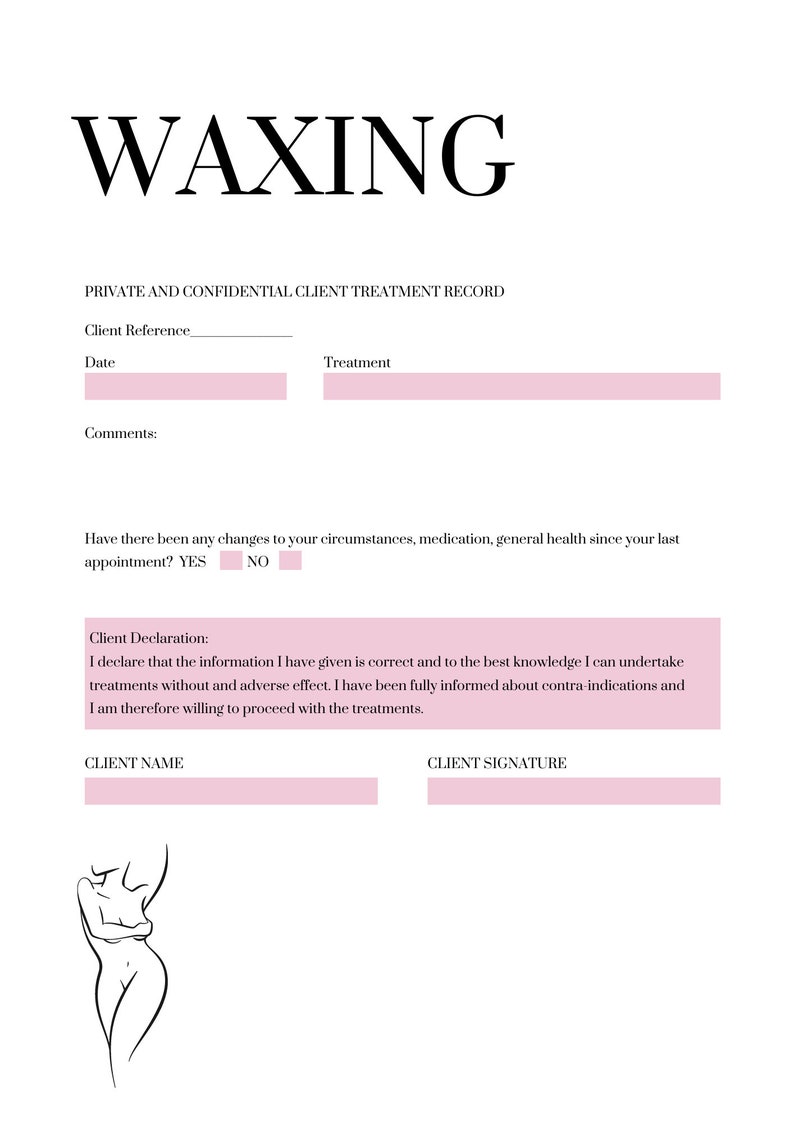 Waxing Consultation Forms Client Record Waxining Consent Waver Forms - Etsy