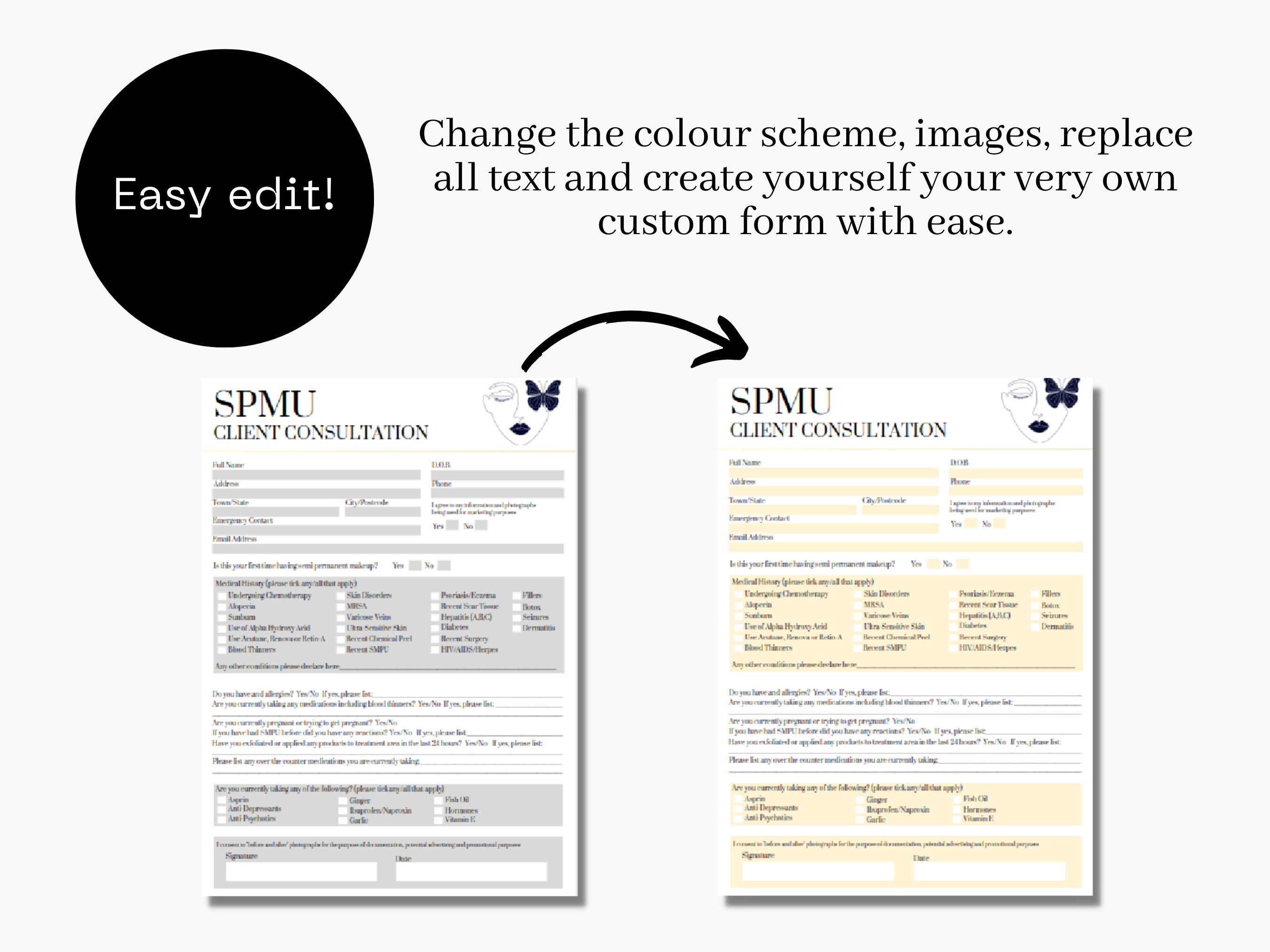 Pmu Client Consent Form Waver Beauty Form Permanent Makeup Consent SMPU ...