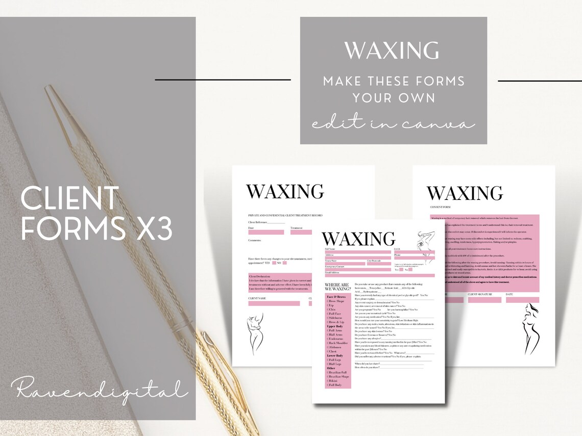 Waxing Consultation Forms Client Record Waxining Consent Waver Forms - Etsy