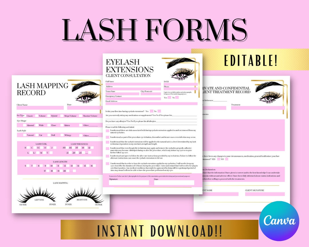 Lash Extension Consultation Forms PDF Canva, Eyelash Forms, Lash ...