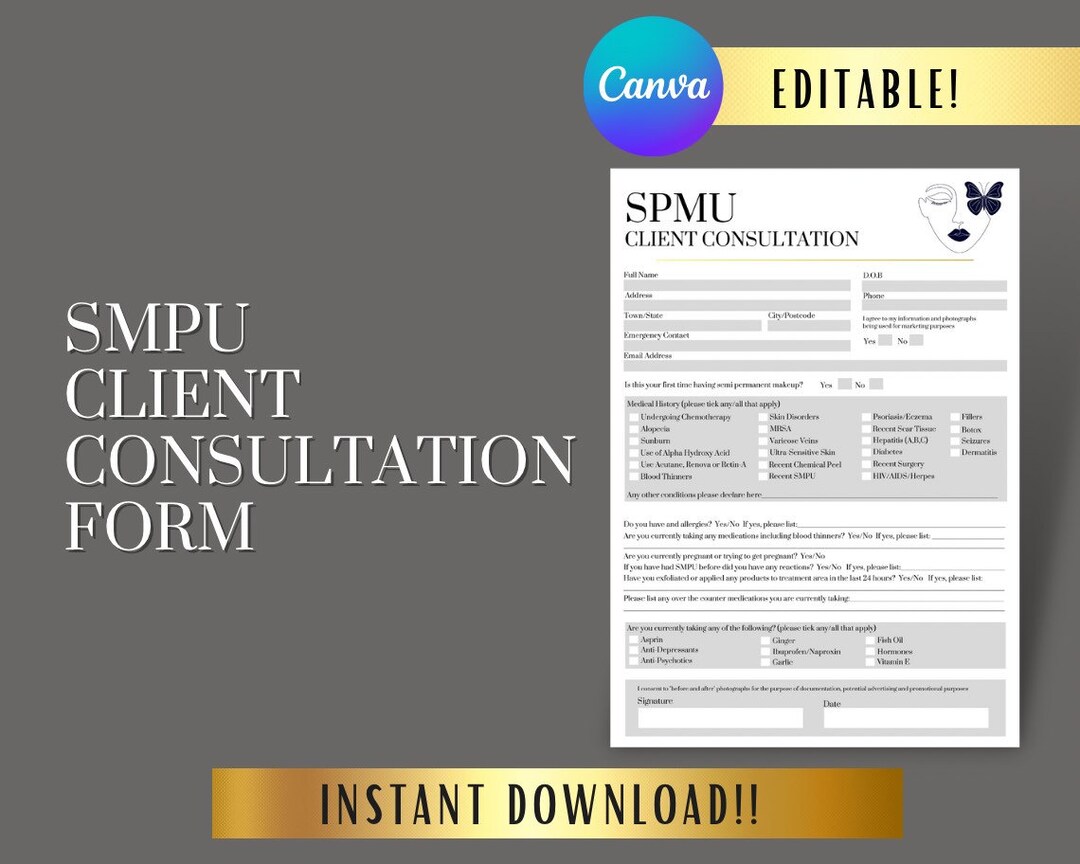 Pmu Client Consent Form Waver Beauty Form Permanent Makeup Consent SMPU ...