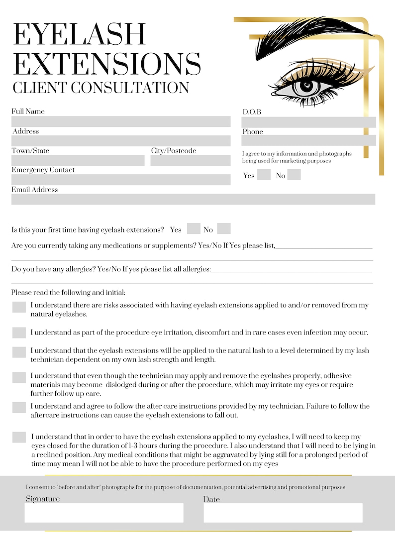 Eyelash Extension Consent Form: Editable Client Consultation (PDF ...