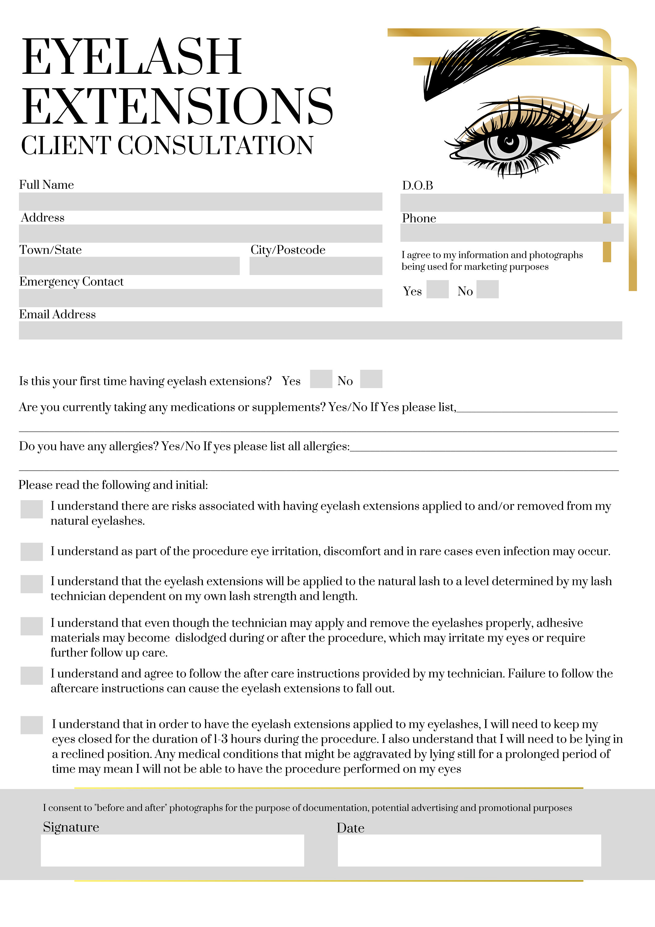 Eyelash Extension Consent Form: Editable Client Consultation (PDF ...