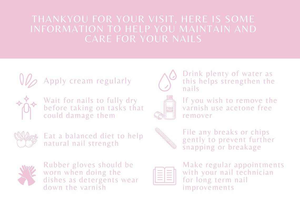 Nail Aftercare Card Design Template, Modern Customer Cards, Editable ...