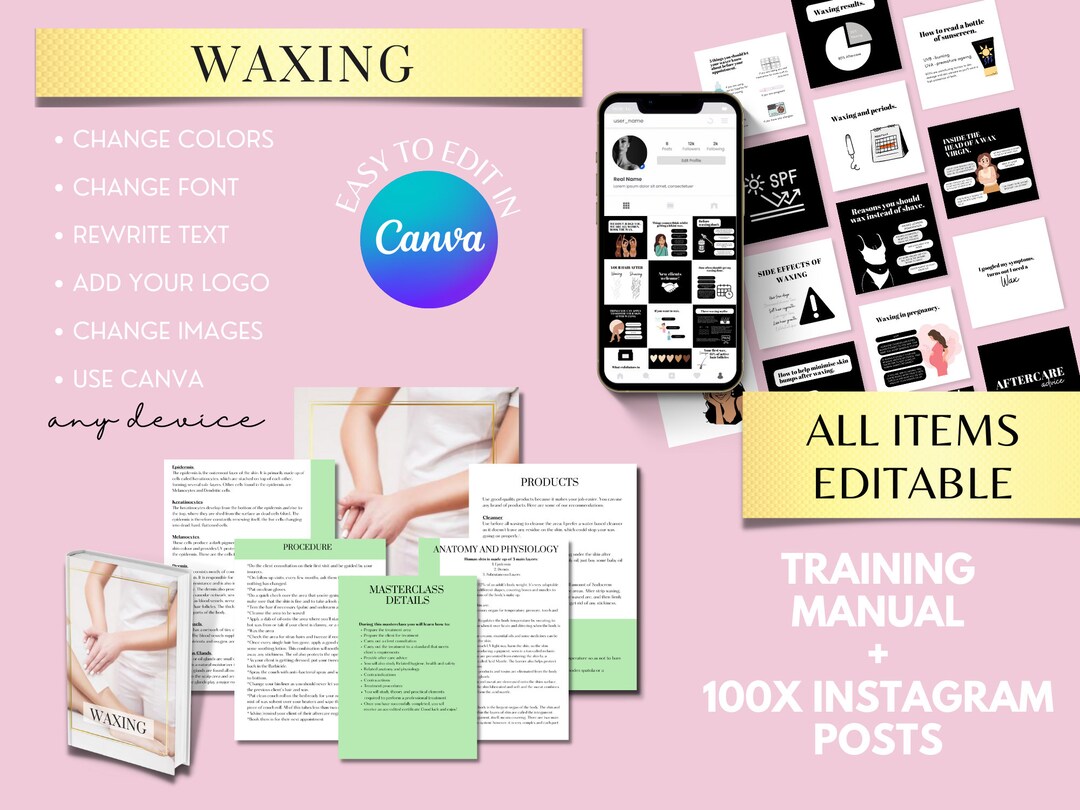 Waxing Training Manual: Editable Esthetician Forms + 100x Instagram ...
