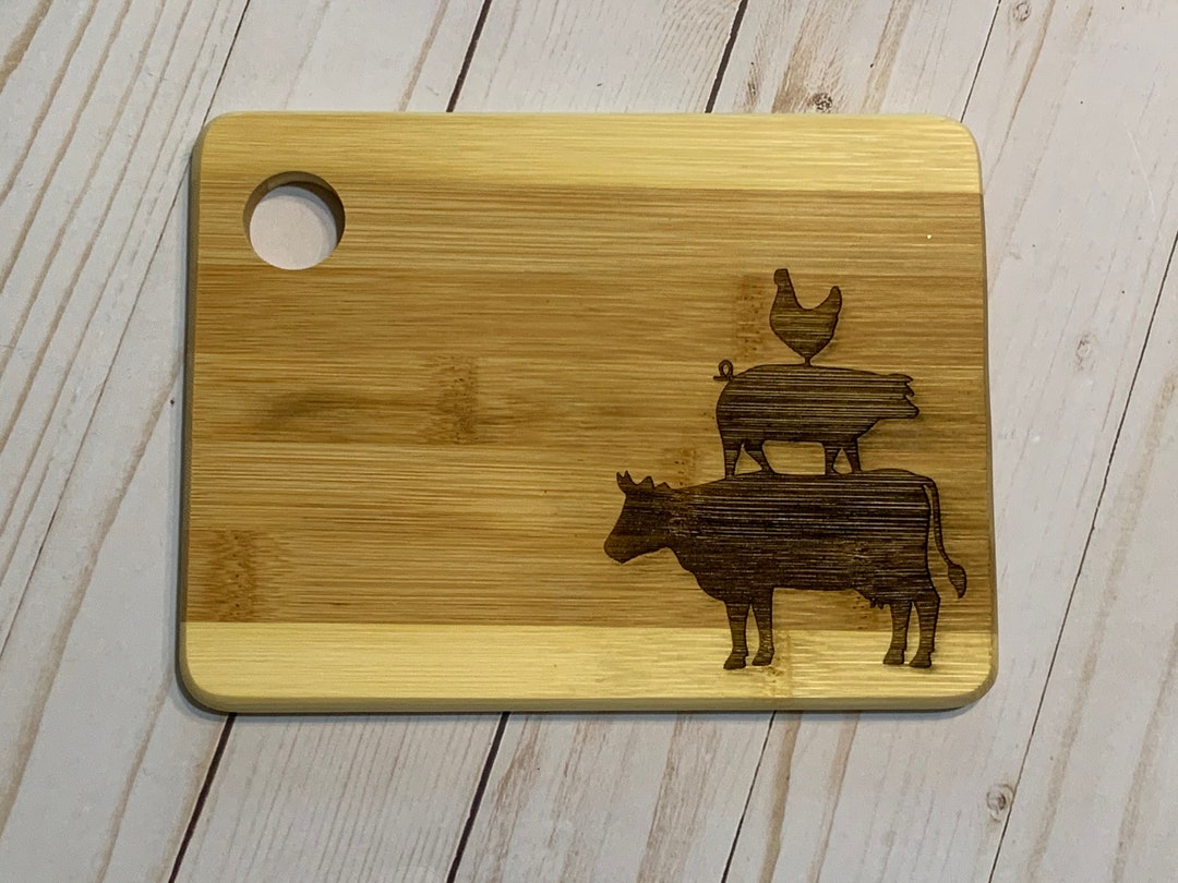 Cow Pig Chicken Hen Cutting Board or Charcuterie Board, Rustic Farm ...