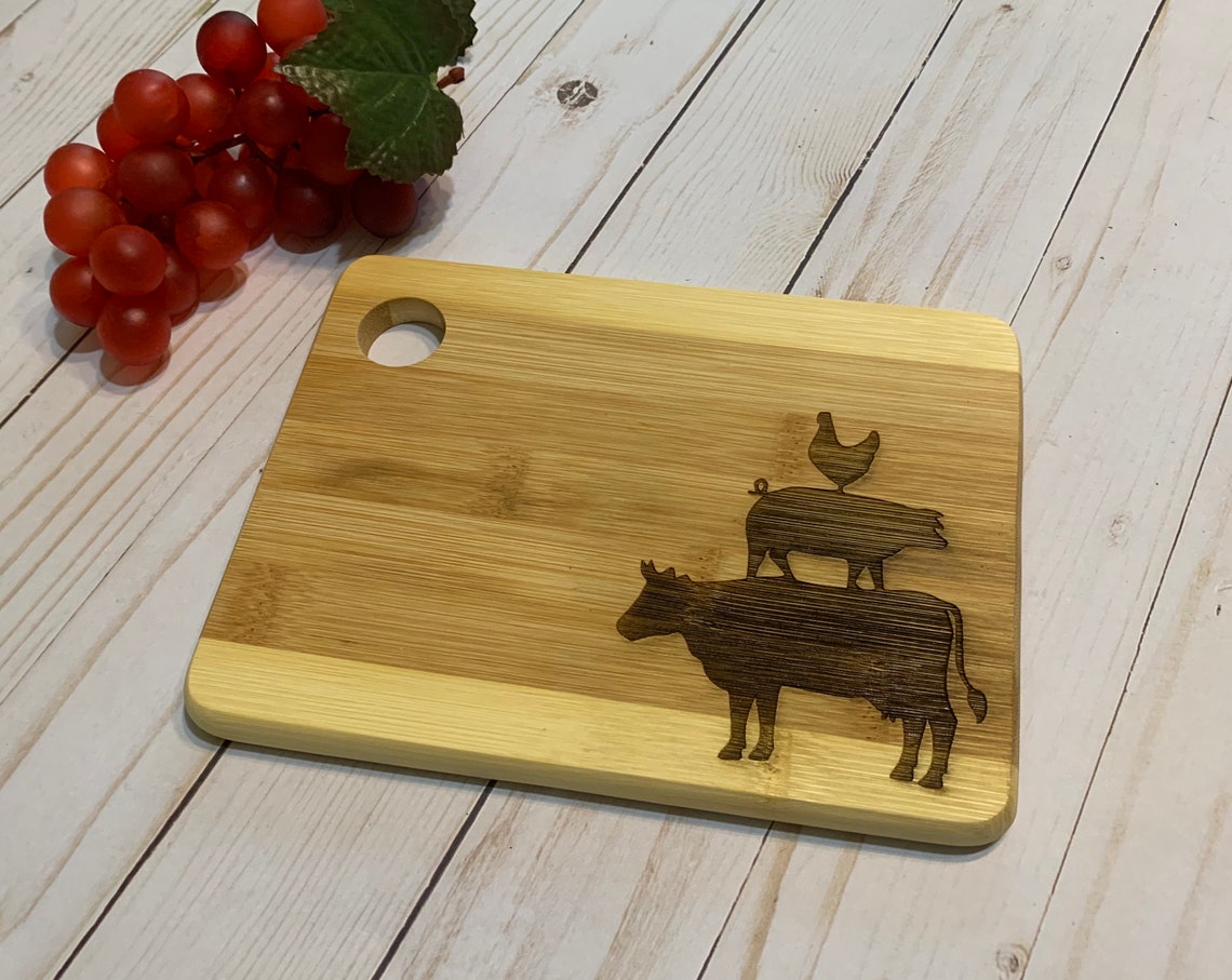 Cow Pig Chicken Hen Cutting Board or Charcuterie Board Rustic | Etsy