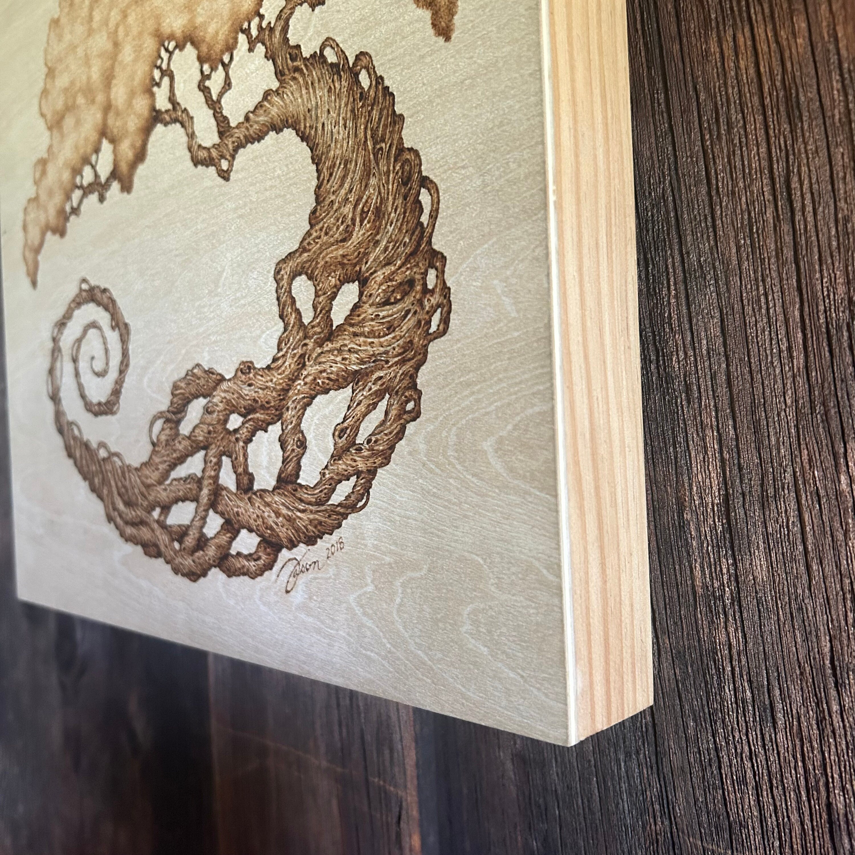 Mystic Tree of Life Original Pyrography Art Handmade Wood Burned Tree ...