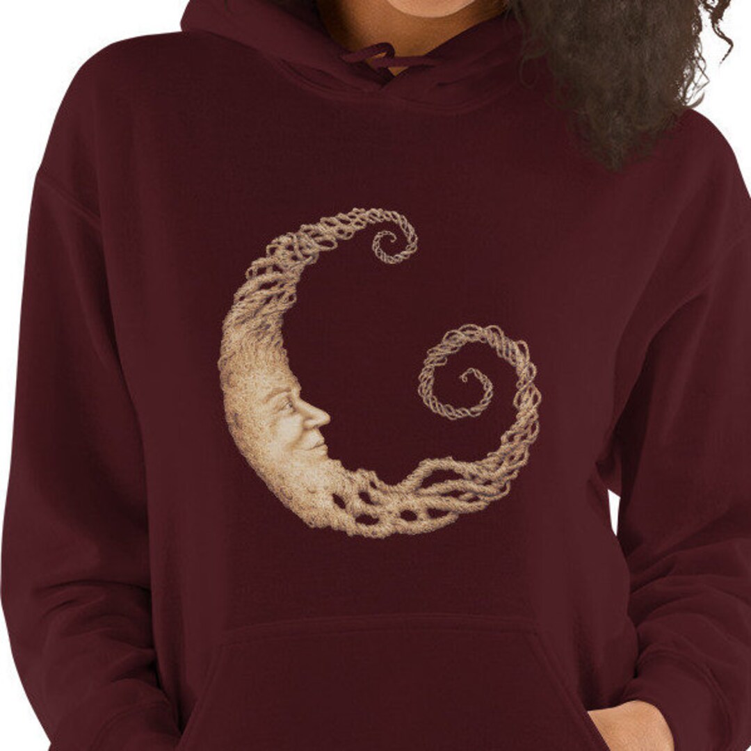 Man in the Moon Yoga Hoodie - Moon Art Sweatshirt | Moon Hoodie ...