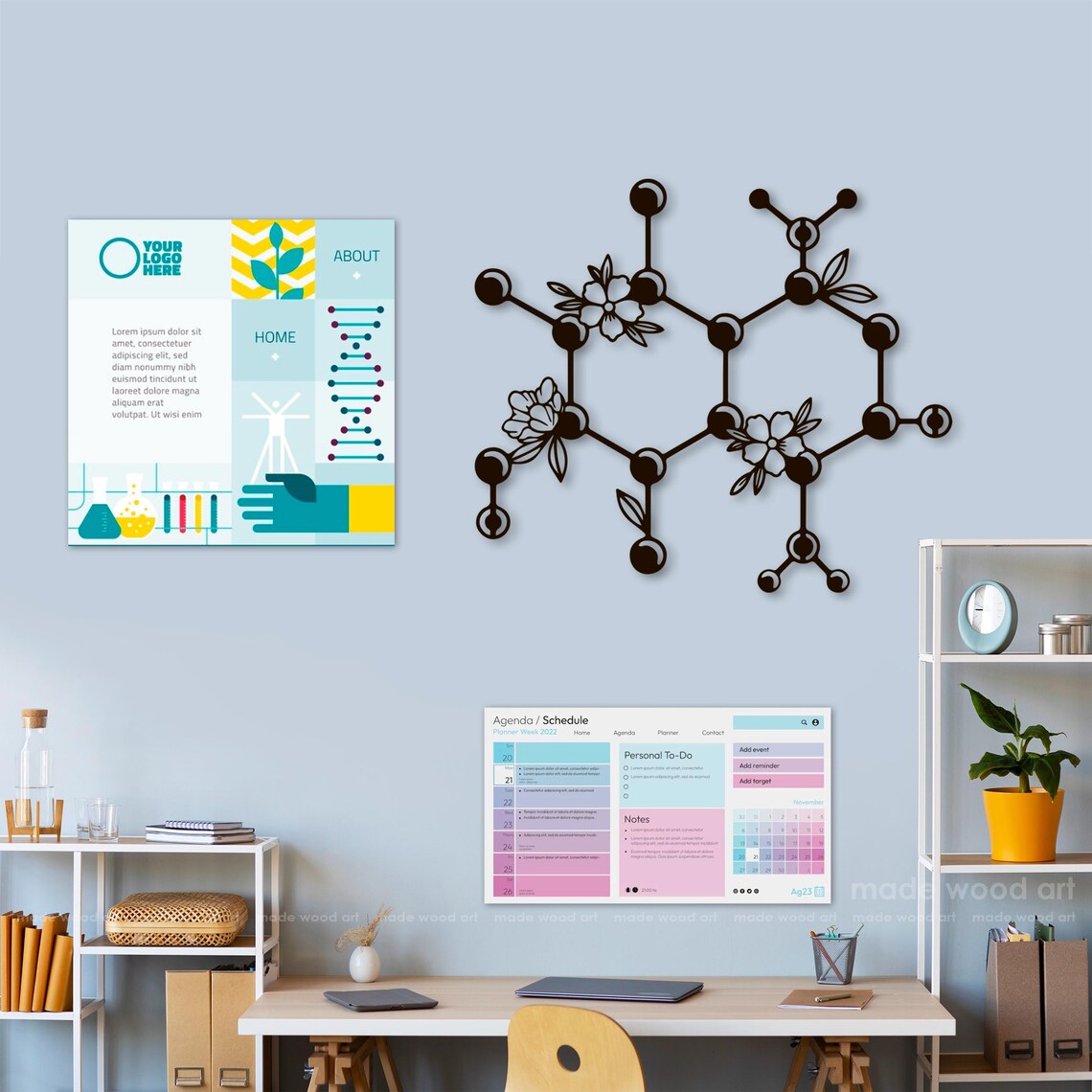 Molecules Wood Wall Art, Chemistry Gifts, Medical Office Decor, Science ...