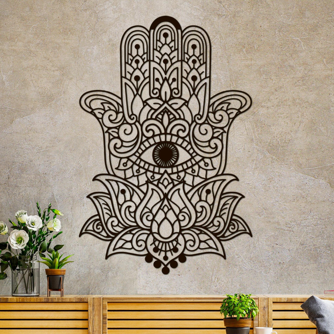 Hamsa Hand Lotus Flower Wall Art Hamsa Wall Art Wood Wall - Etsy