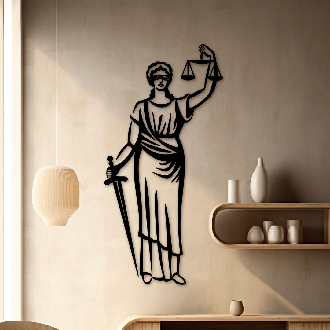 Blind Lady Justice Wall Art, Wooden Greek Scales of Justice, Lawyer ...