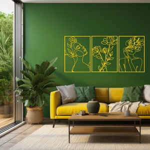 Triptych Wall Art, Minimalist Line Art, 3 Piece Wood Wall Decor ...