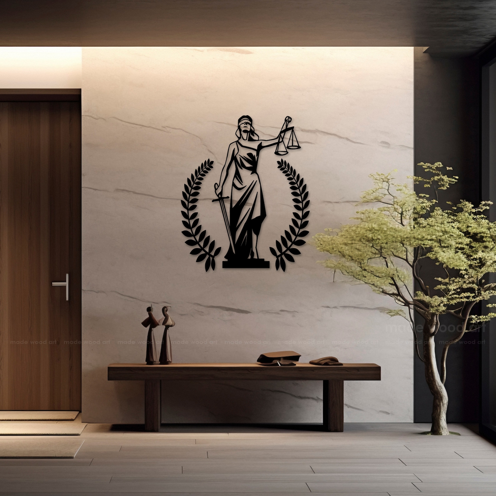 Blind Lady Justice Wall Art, Wood Scales of Justice, Judge Gifts ...