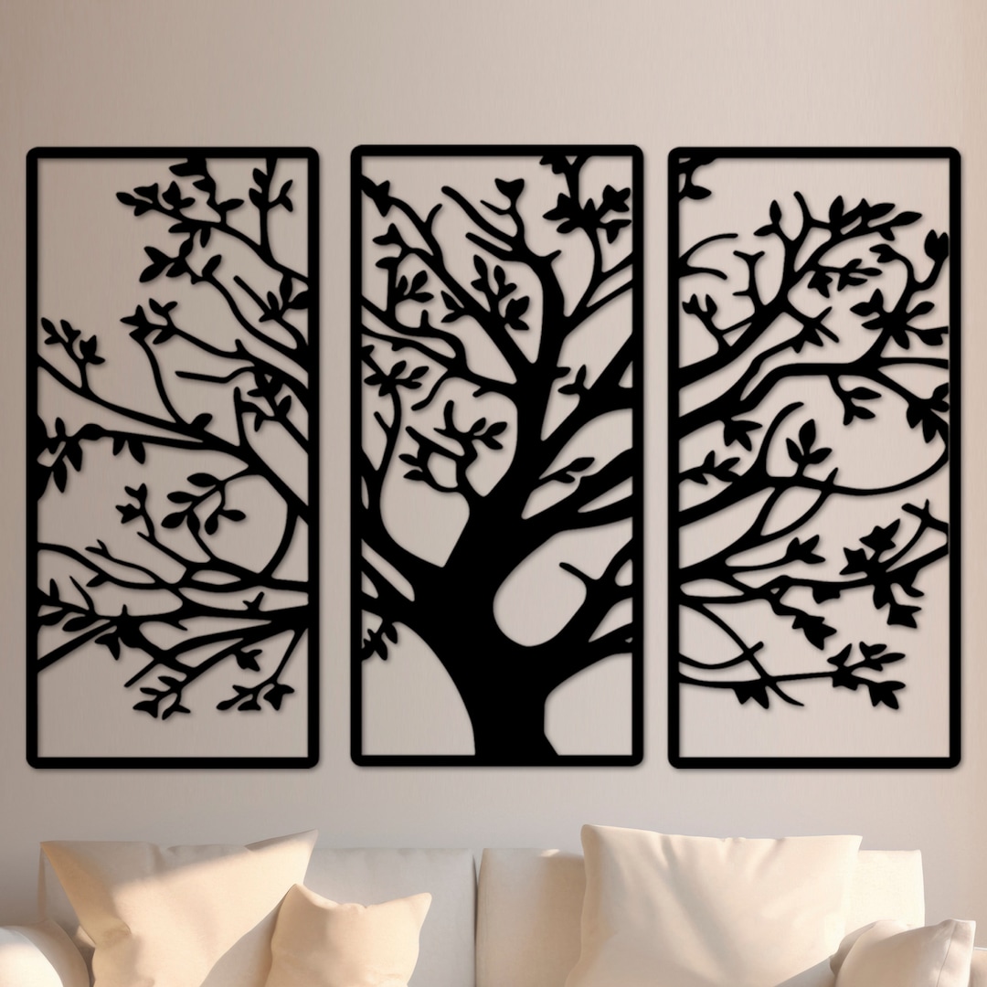 Triptych Wall Art, Wooden Tree of Life, 3 Piece Wall Decor, Oversized ...