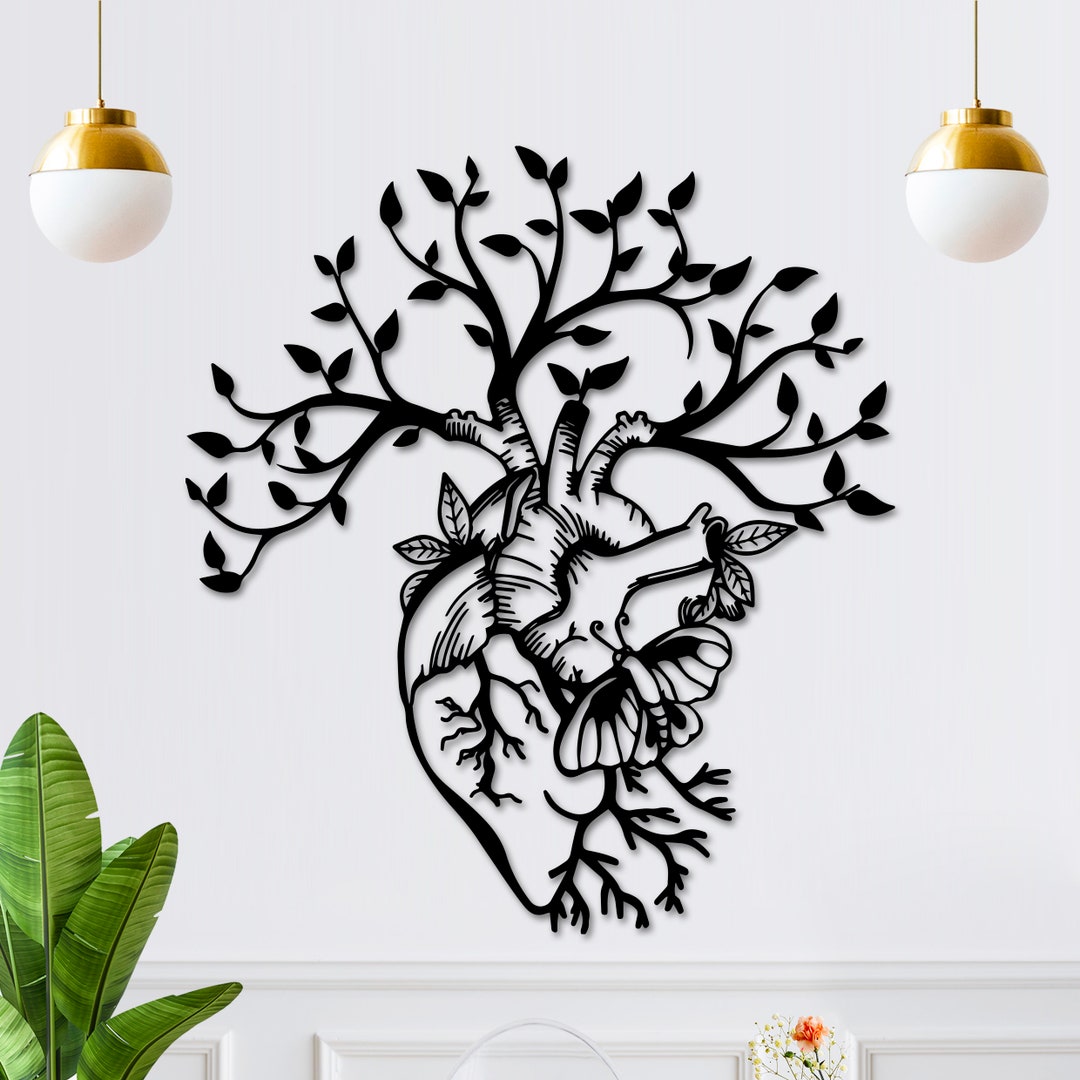 Anatomical Heart Tree Wall Art, Medical Office Decor, Wood Wall Hanging ...