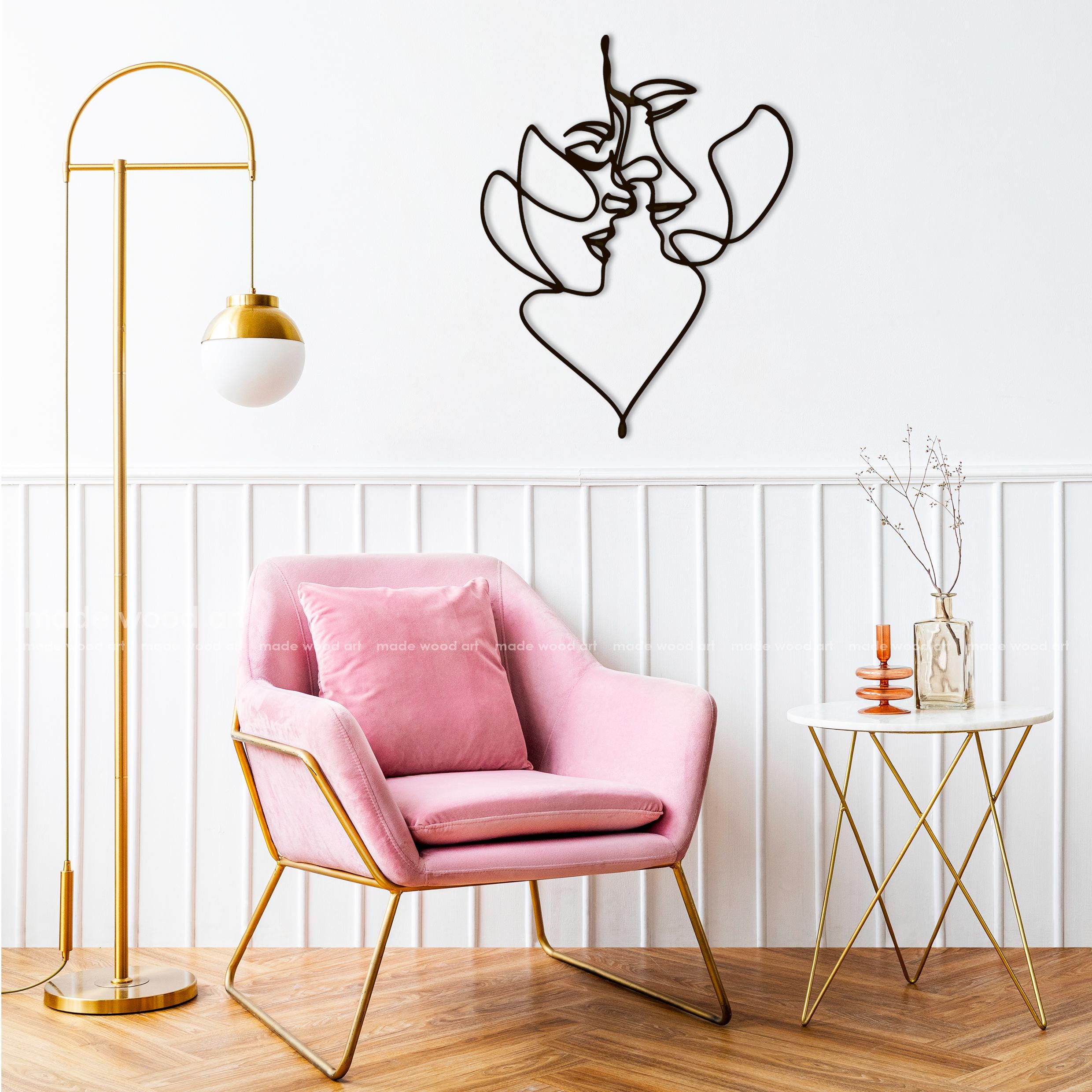 Couple Wood Wall Art, Continuous Line Decor, Minimalist Wall Hanging ...