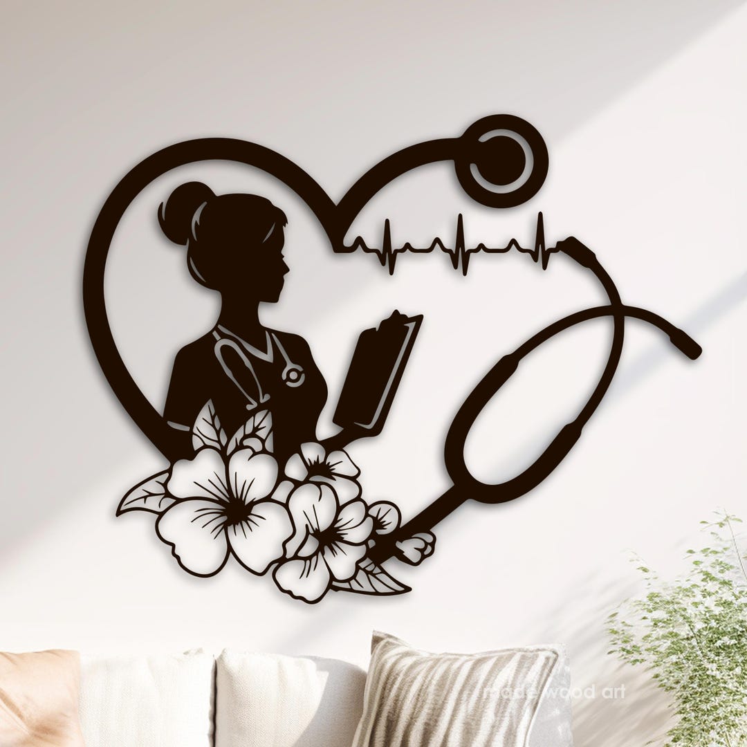 Medical Wall Art, Floral Stethoscope Wood Decor, Nurse Gift ...