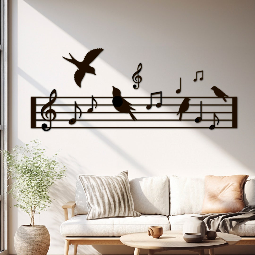Music Notes Wall Art, Wood Music Symbol, Sheet Music, Bird Wall ...