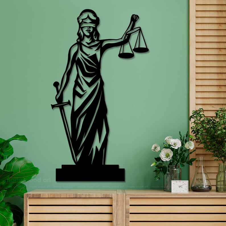 Blind Lady Justice Wall Art, Wood Greek Scales of Justice, Lawyer Gift ...
