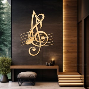 Music Wood Wall Decor, Sheet Music Art, Music Notes Sign, Treble Clef ...