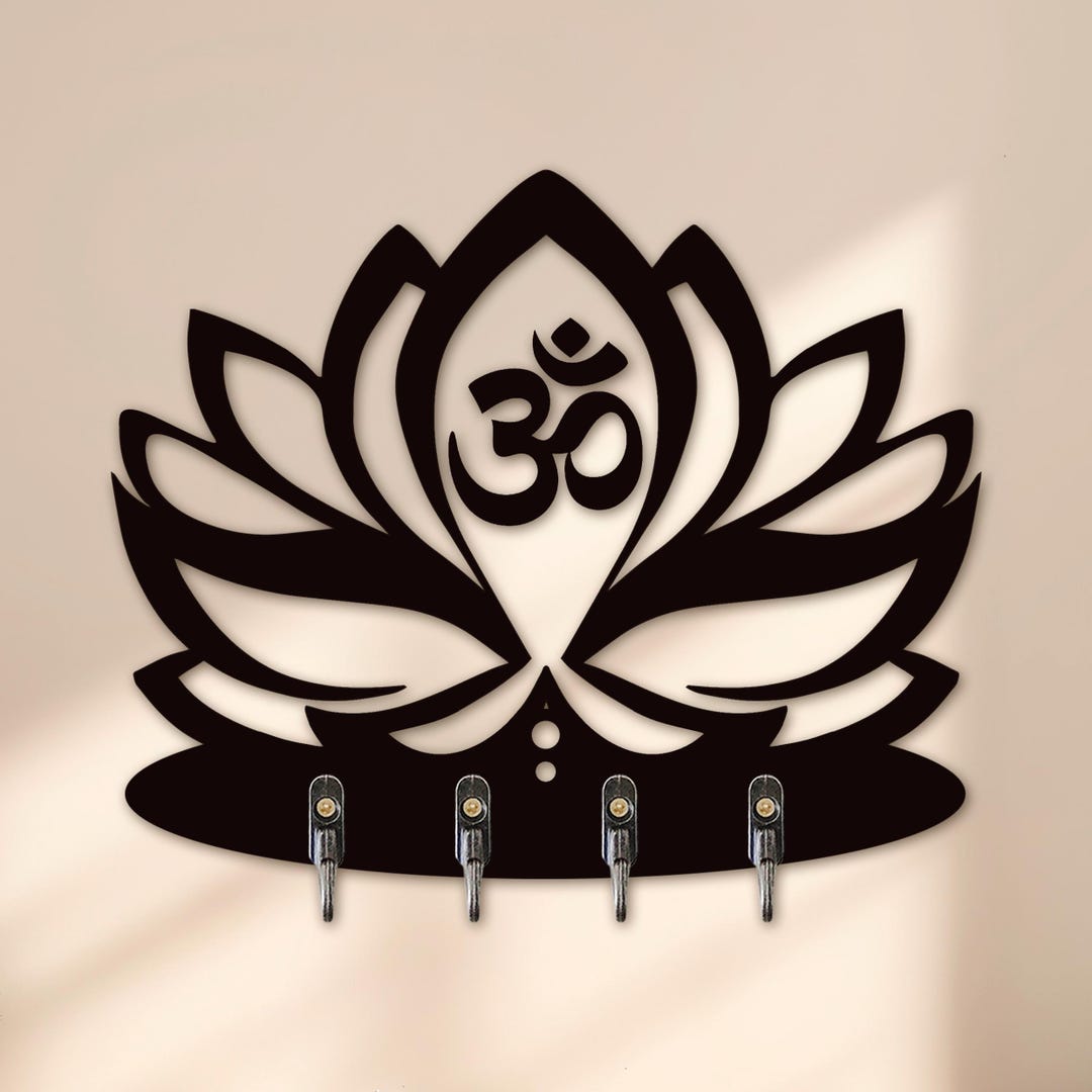 Key Holder, Wood Key Hook, Lotus Flower Wall Art, Meditation Room, Yoga ...