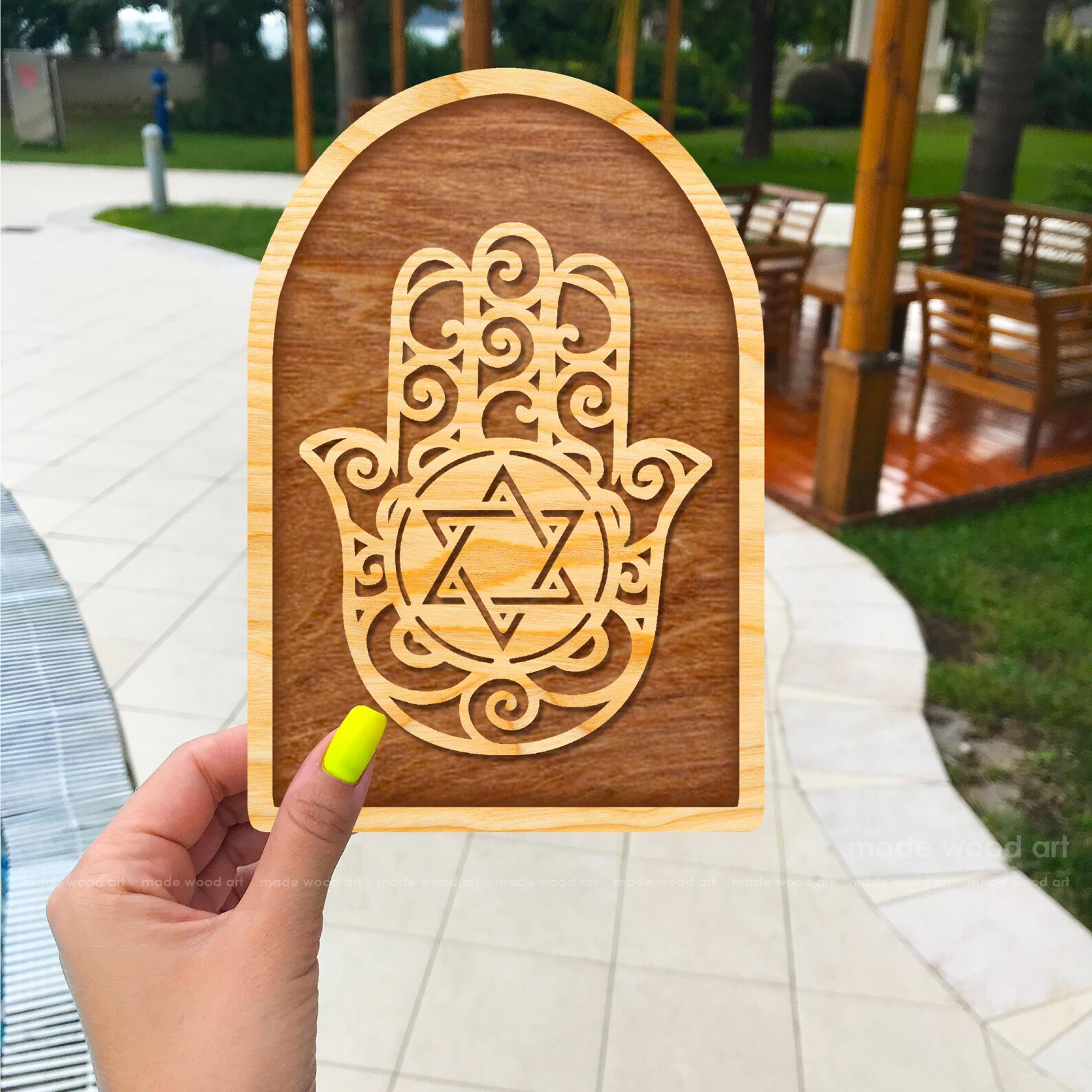 Hamsa Wood Wall Art, Star of David, Judaica Art, Jewish Gift, Shelf ...