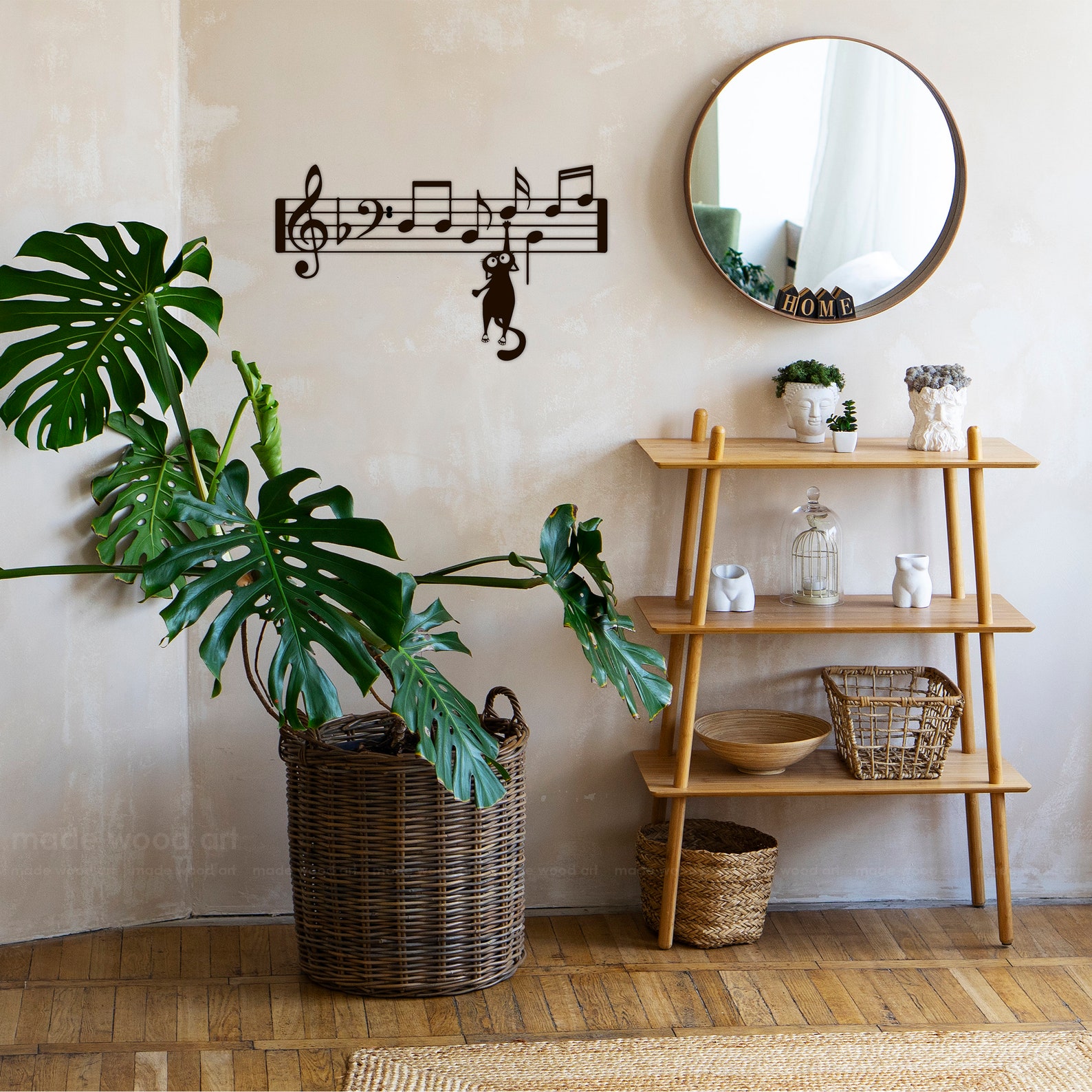 Music Wall Art, Music Note Decor, Wood Room Decor, Cat Lover Gift ...