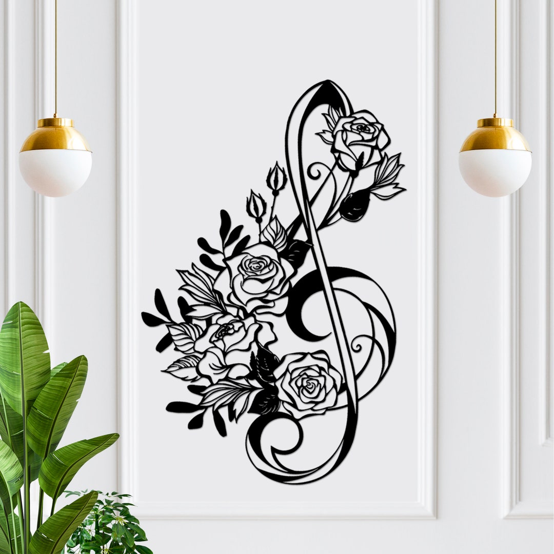 Music Note Wall Decor, Floral One Line Art, Sheet Music Wood Sign ...