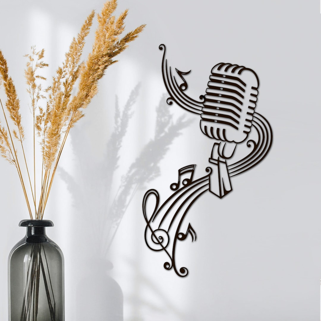 Microphone Art, Wood Sheet Music Wall Decor, Music Notes, Gift for ...