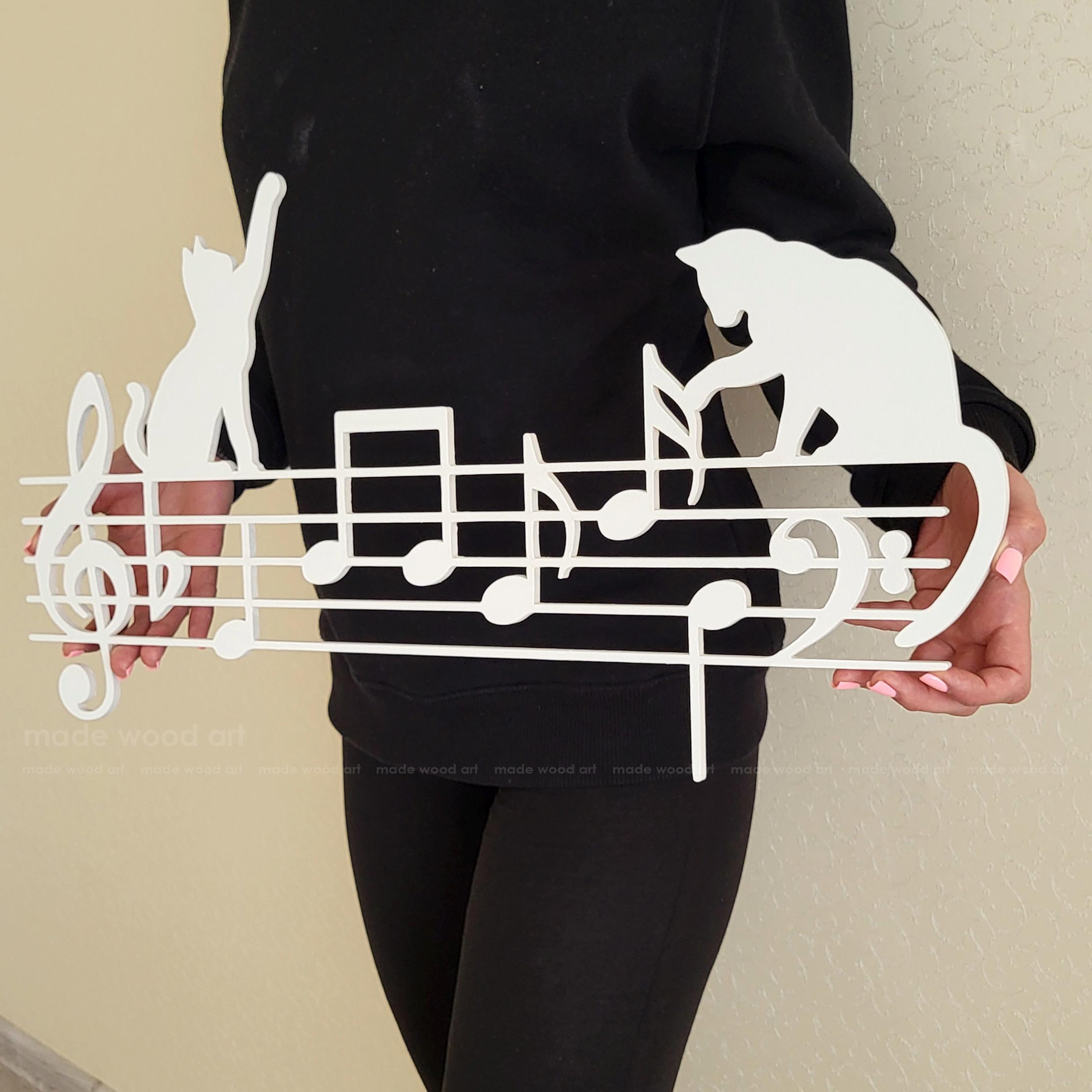 Music Wall Art, Cat Music Sheets, Wooden Notes Artwork, Room Decor ...