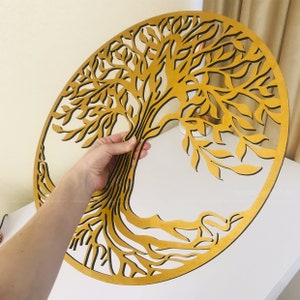 Gold Tree of Life Wall Art, Circular Wood Wall Decor, Family Tree Sign ...