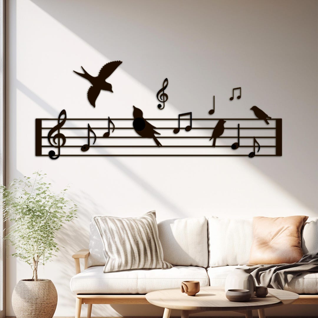 Music Notes Wall Art, Wood Music Symbol, Sheet Music, Bird Wall ...