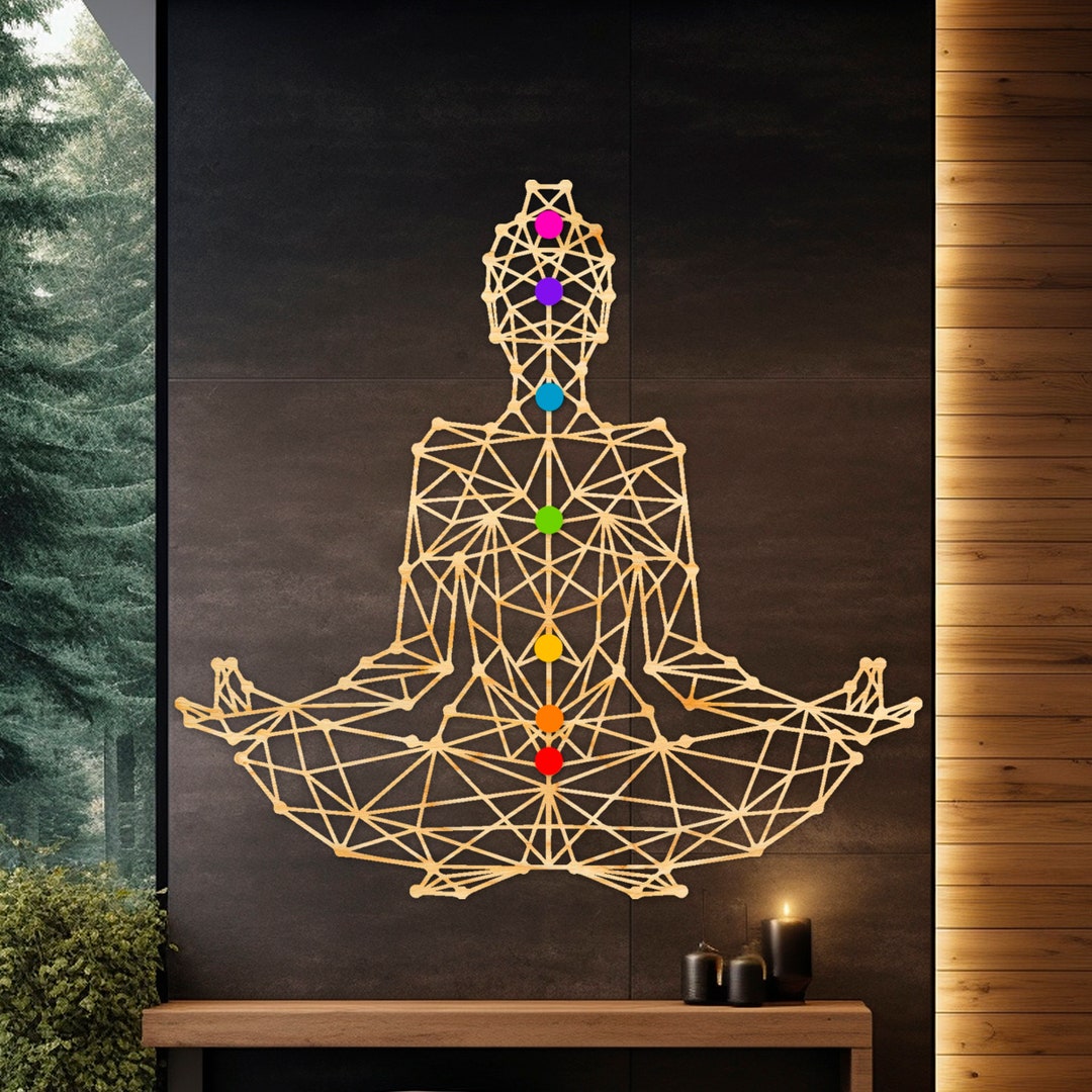 Chakra Wood Wall Art, Meditating Buddha, Spiritual Sign, Yoga Gifts ...