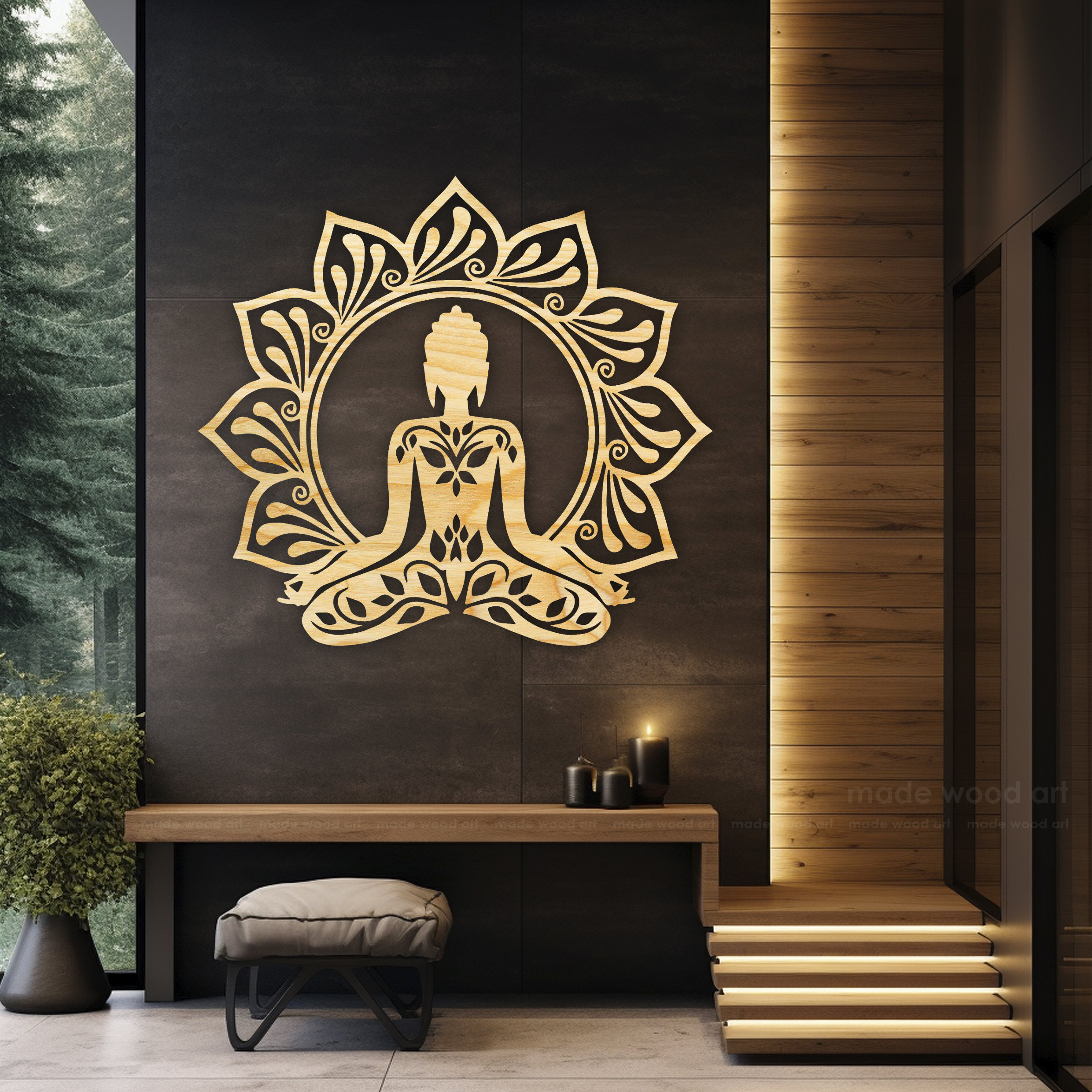 Meditating Buddha Wall Art, Wooden Mandala, Zen Decor, Meditation Room ...