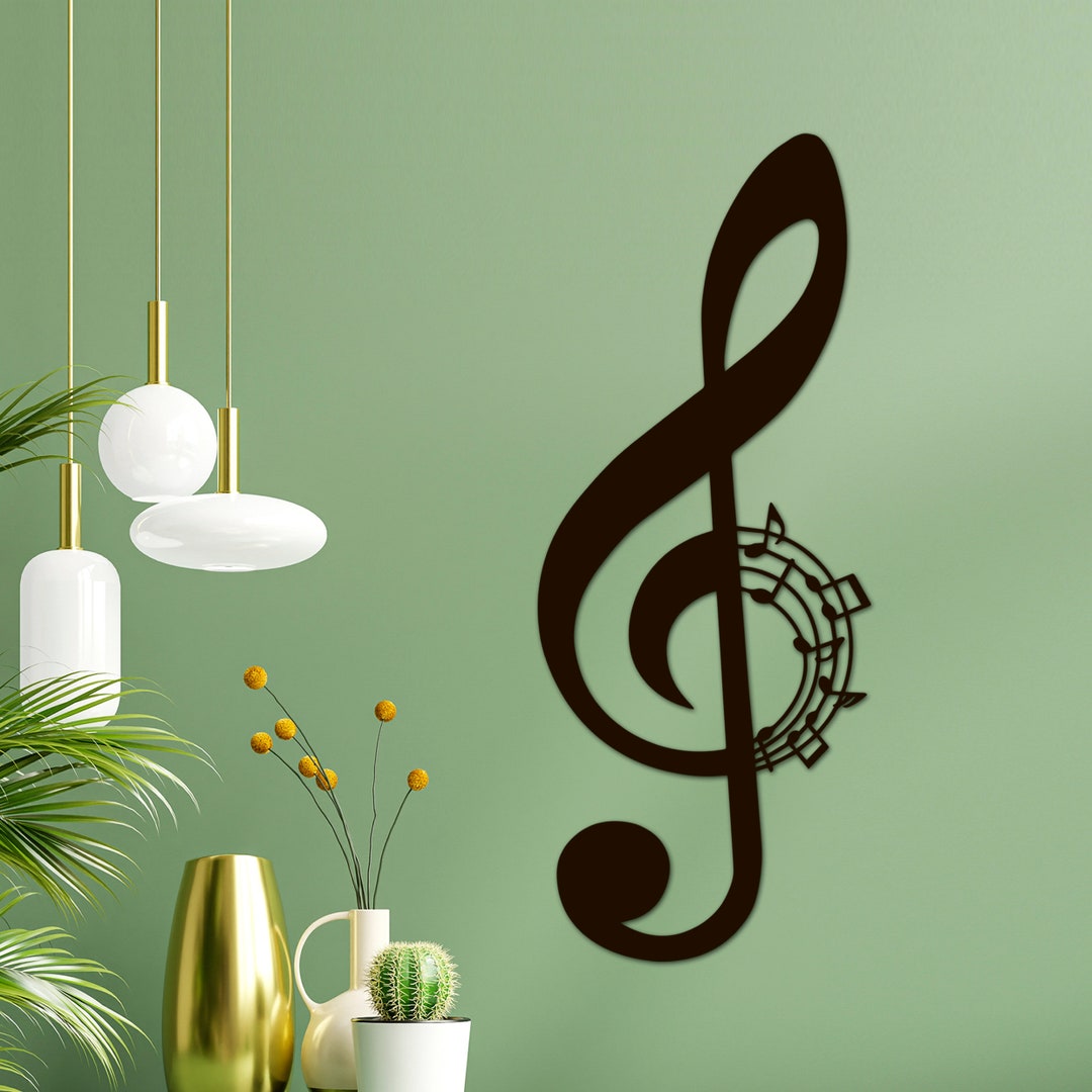 Music Note Wall Art, Treble Clef Wood Sign, Sheet Music, Room Decor ...