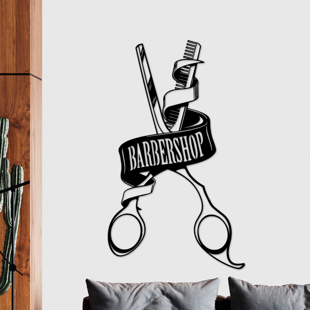 Custom Barber Shop Sign Wood Wall Art Barbershop Decor Scissors Art ...