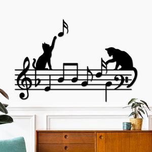 Music Notes Wall Art, Wood Music Art, Cat Wall Art, Music Room Decor ...